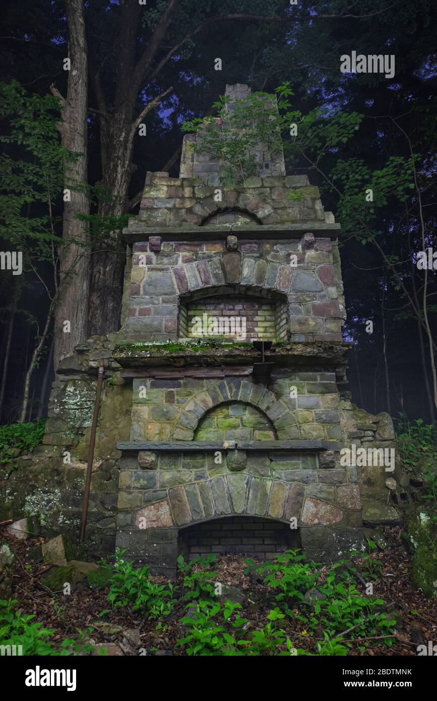 Old Chimney Stacks in Remote Woods, Historic PA Site Stock Photo - Alamy
