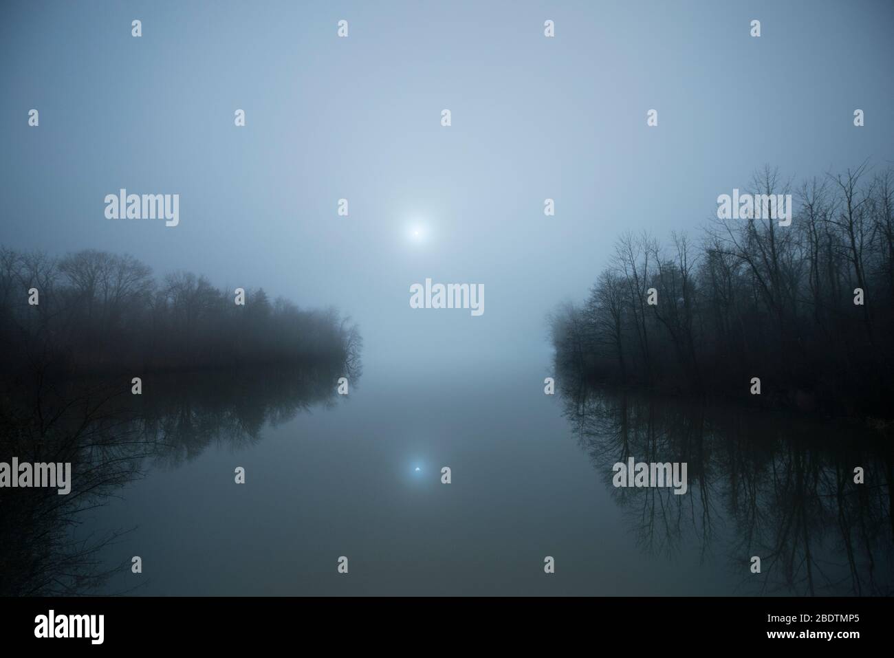 Foggy Scenery on Waterways Eerie Night Stock Photo - Alamy