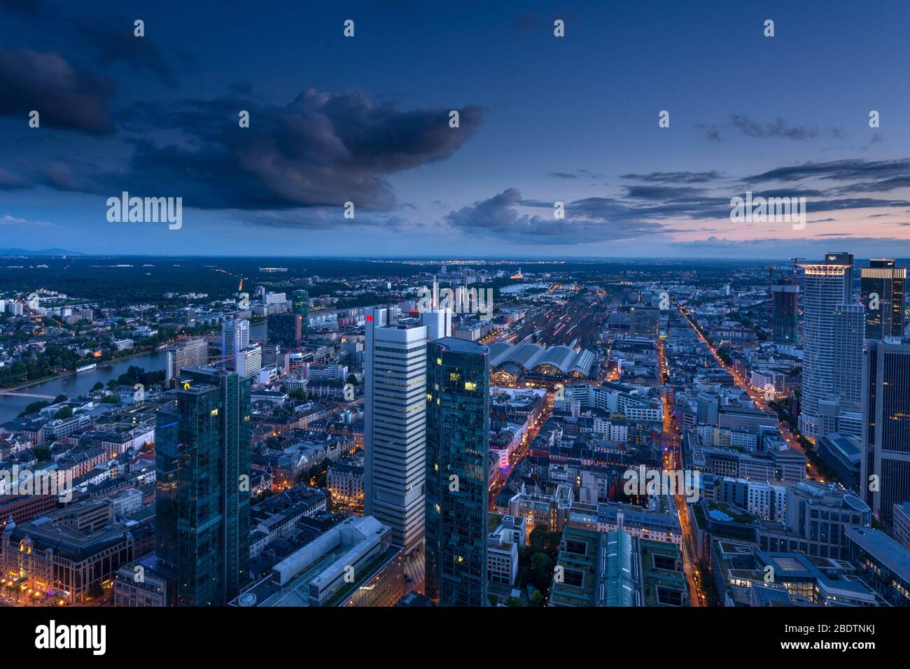 Frankfurt city view from Main Tower showing the financial district and ...