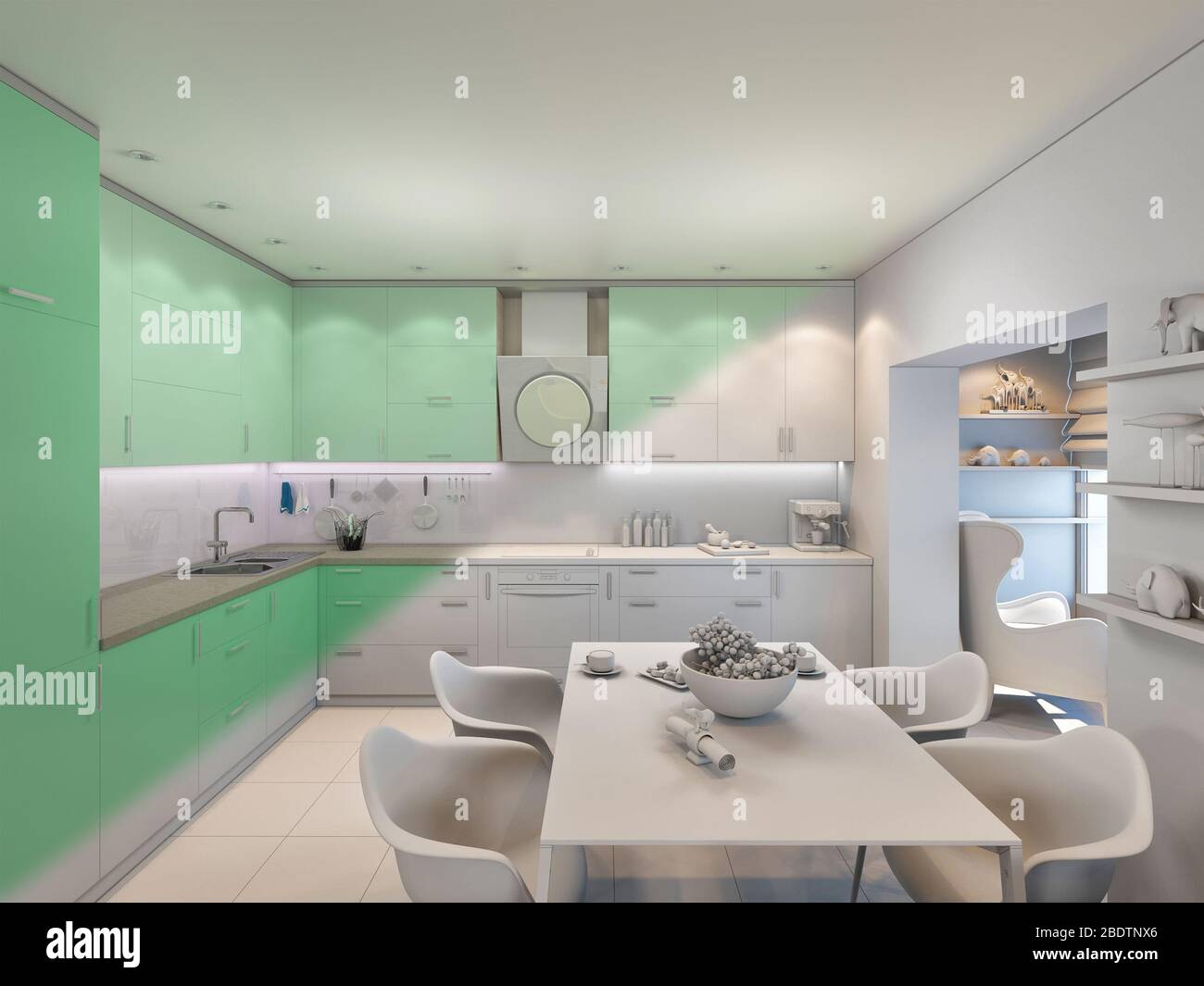 3d illustration of small apartments in pastel colors. Interor design ...