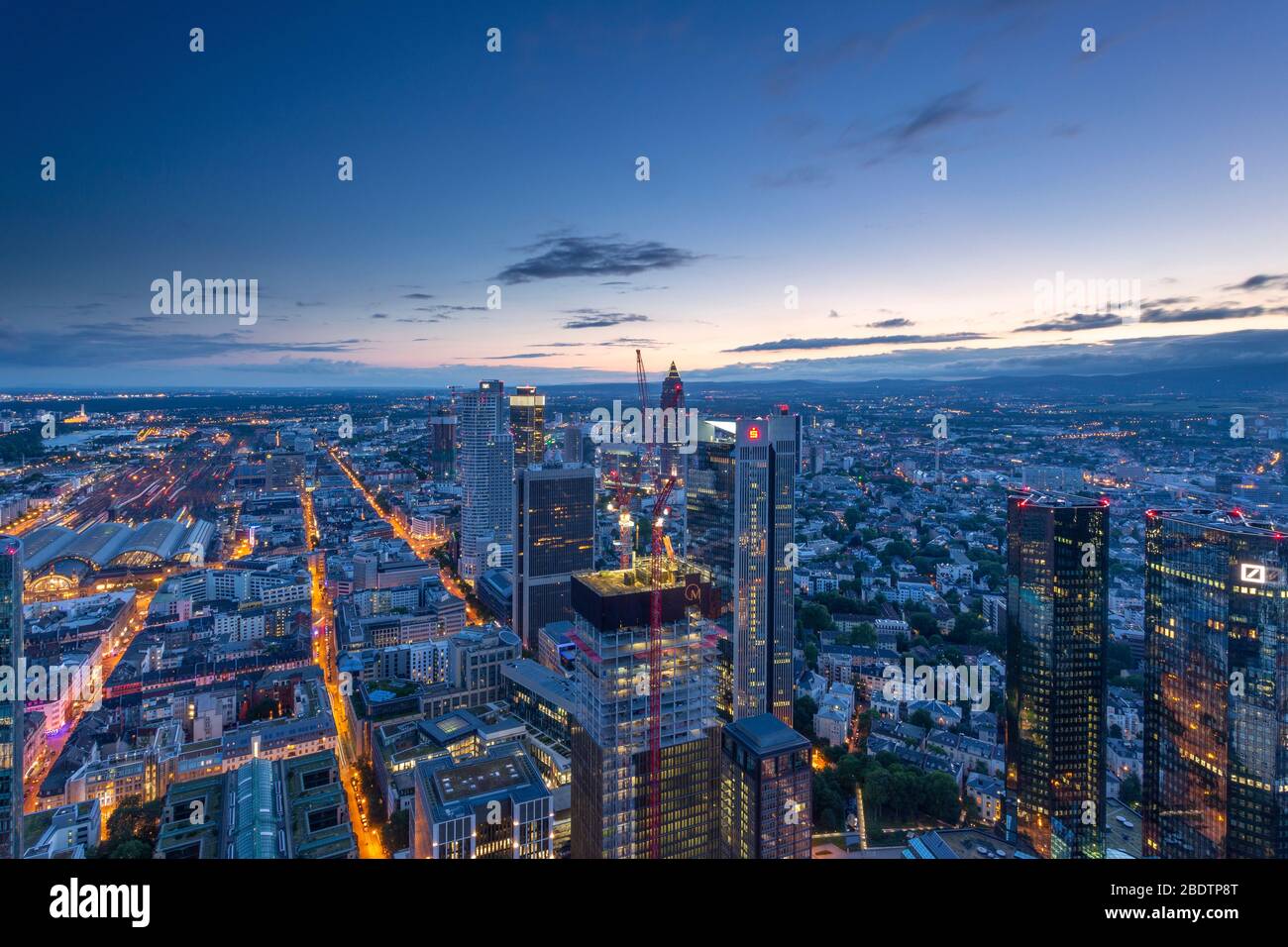 Frankfurt city view from Main Tower showing the financial district and ...