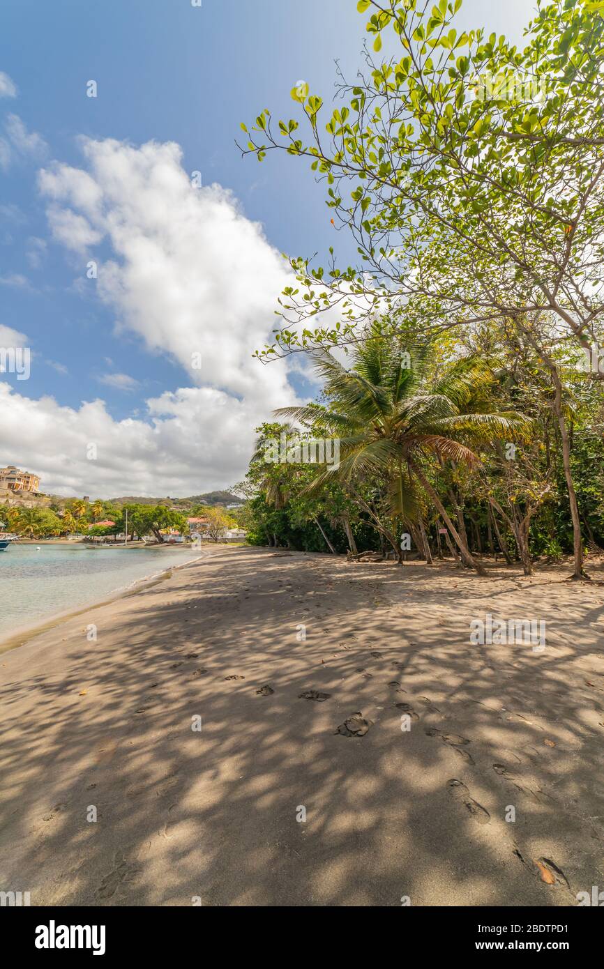 Saint Vincent and the Grenadines, black sand beach in Blue Lagoon Stock ...