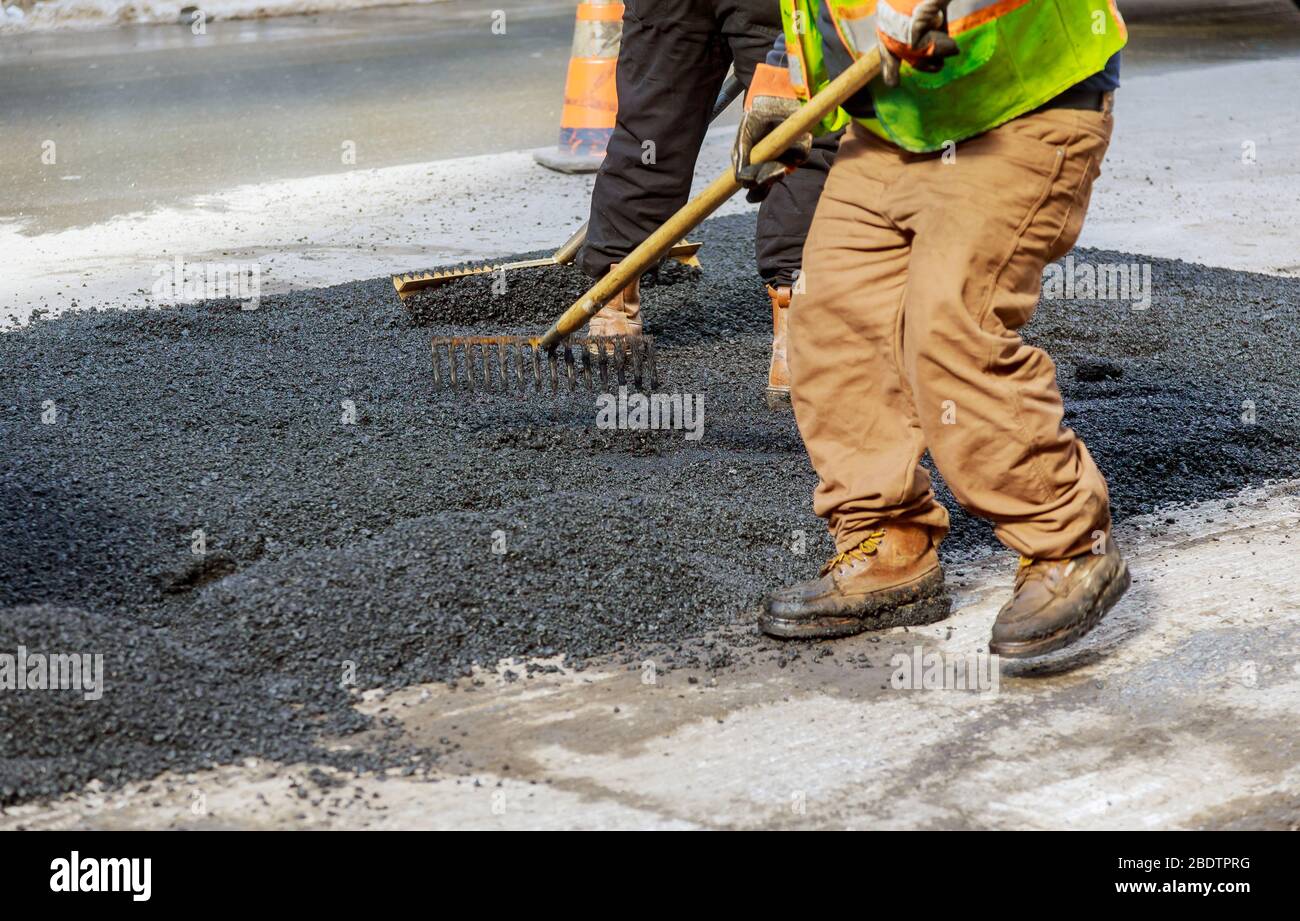 Fresh asphalt construction street resurfacing industrial laying asphalt ...
