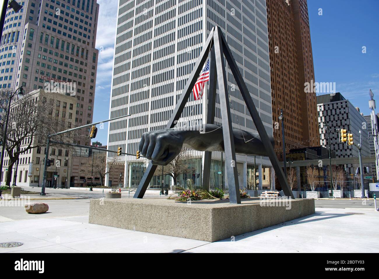 Joe Louis Boxer's Fist and Arm in Downtown Detroit, April 5,2020,Empty ...