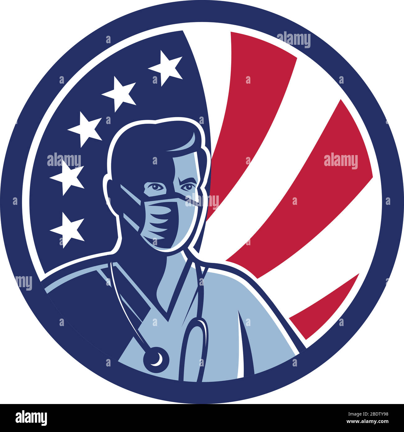 Mascot icon illustration of bust of an American male nurse,medical ...