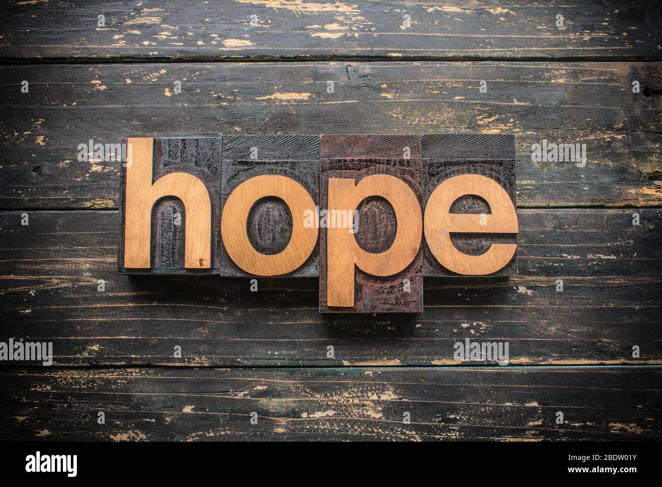 The word "HOPE" written in vintage wood letterpress type on a vintage ...