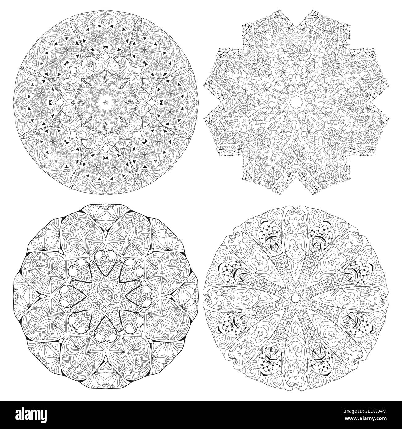 Hand drawn zentangle set of 4 mandalas for coloring page Stock Vector ...
