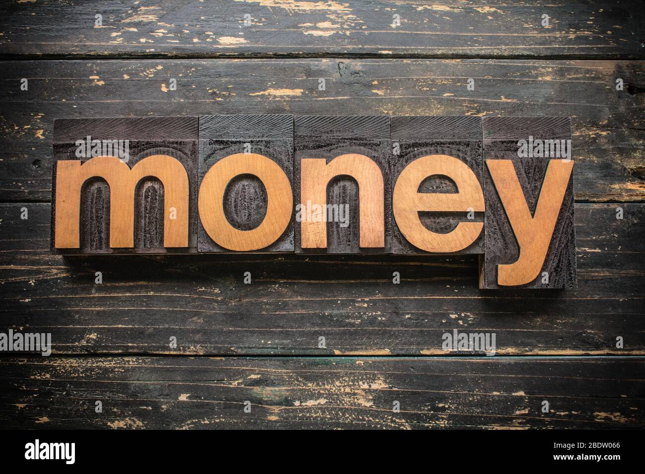 The word "MONEY" written in vintage wood letterpress type on a vintage ...