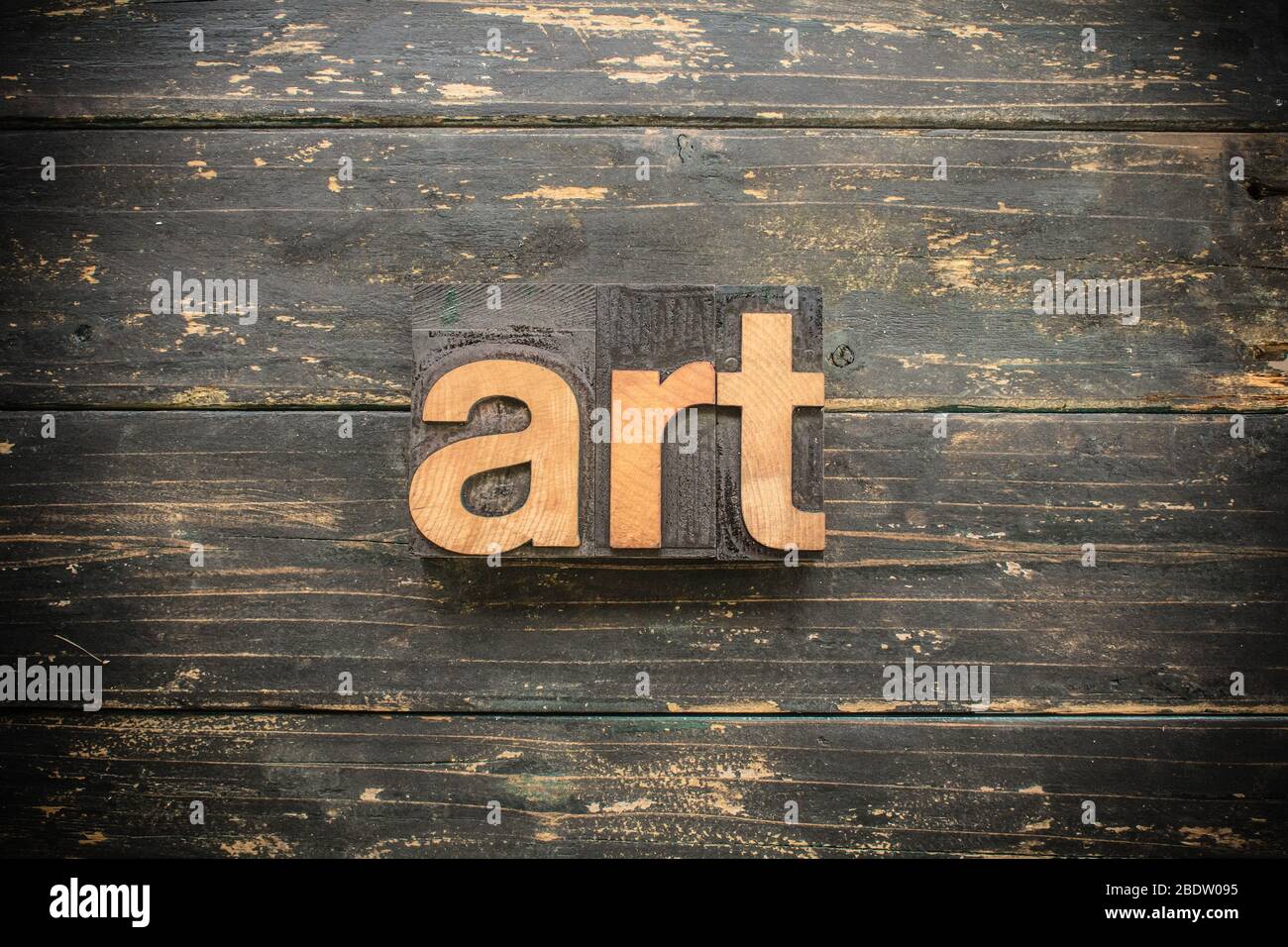 The word "ART" written in vintage wood letterpress type on a vintage ...