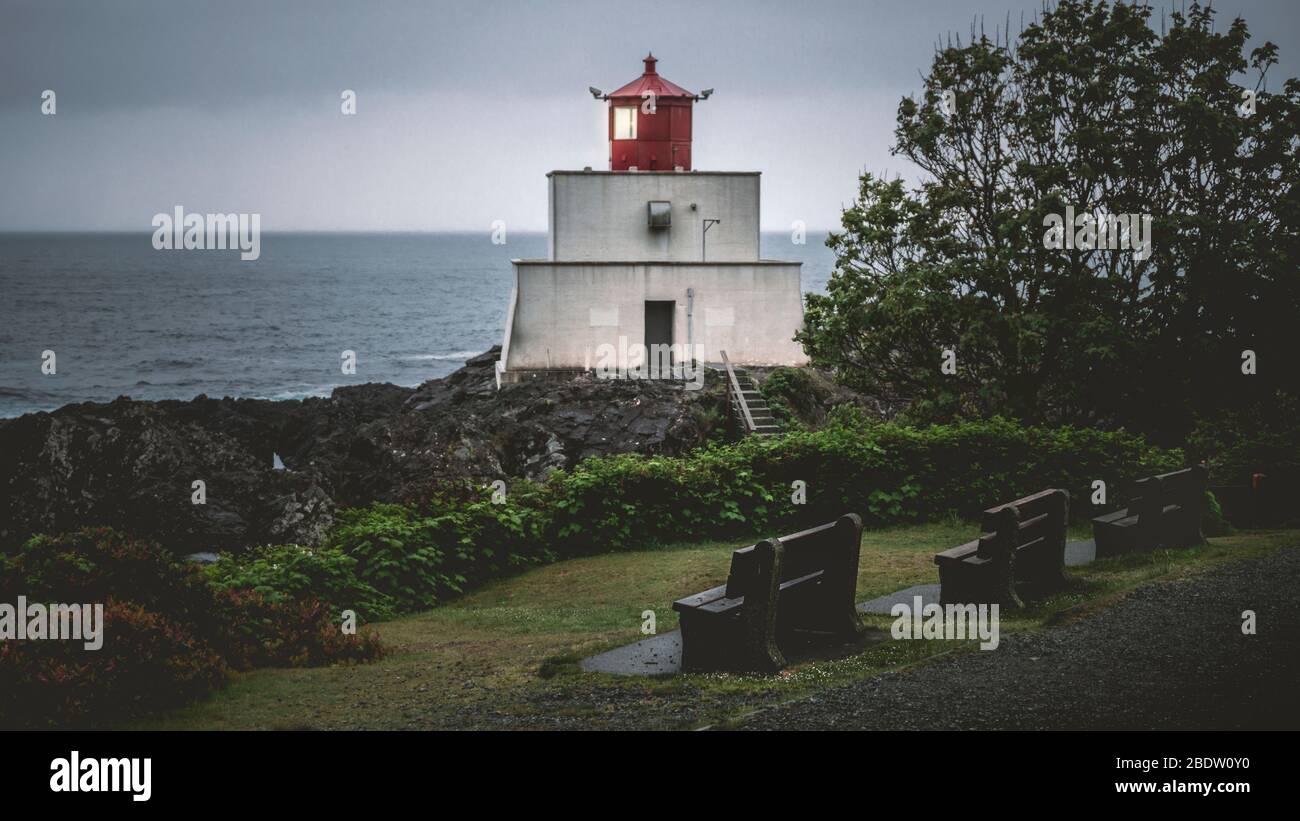 Wild Pacific trail lighthouse loop in rainy weather on Vancouver Island ...