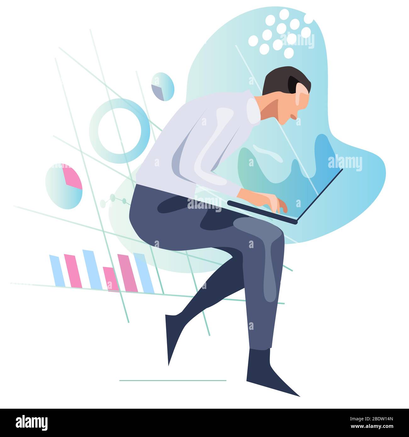 Man Looking At Laptop Screen Analyzing Data And Chart Concept Of