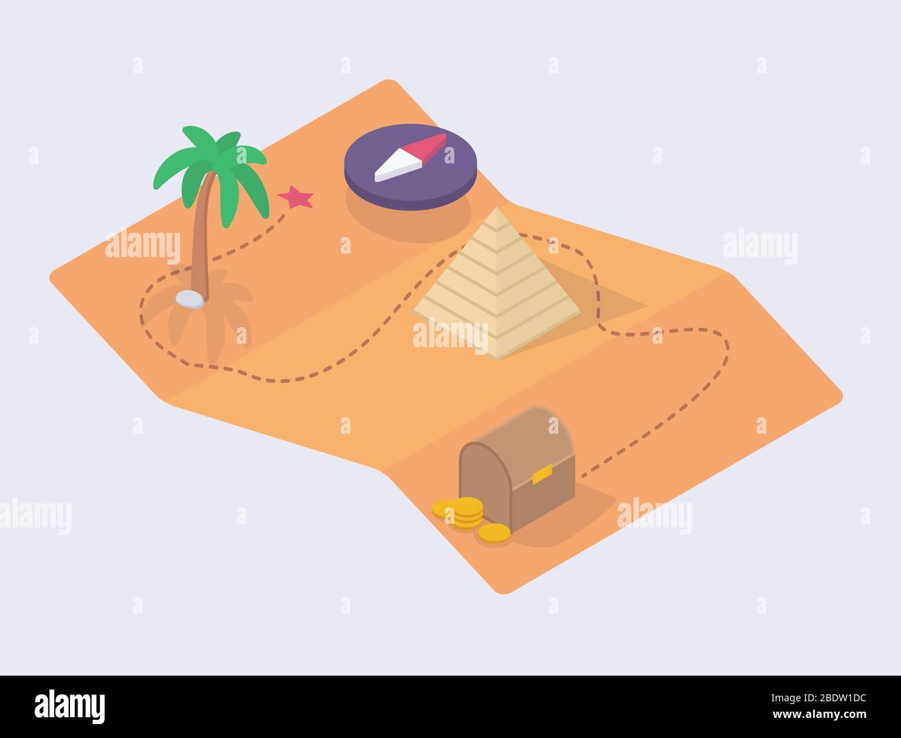 gold treasure map icon isometric icon with modern flat style color ...