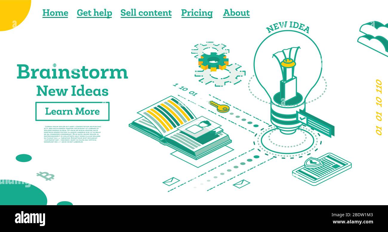 Brainstorm Isometric Outline Concept with Lamp. Vector Illustration ...