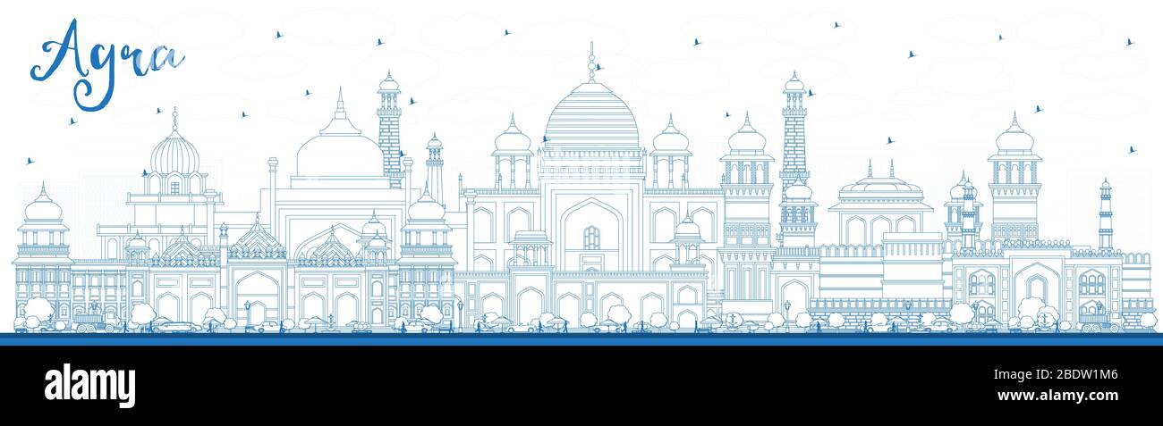 Outline Agra India City Skyline with Blue Buildings. Vector ...