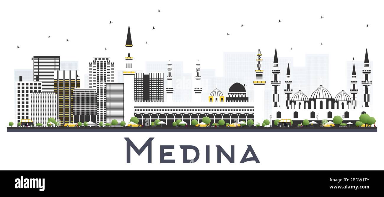 Medina Saudi Arabia City Skyline with Gray Buildings Isolated on White ...
