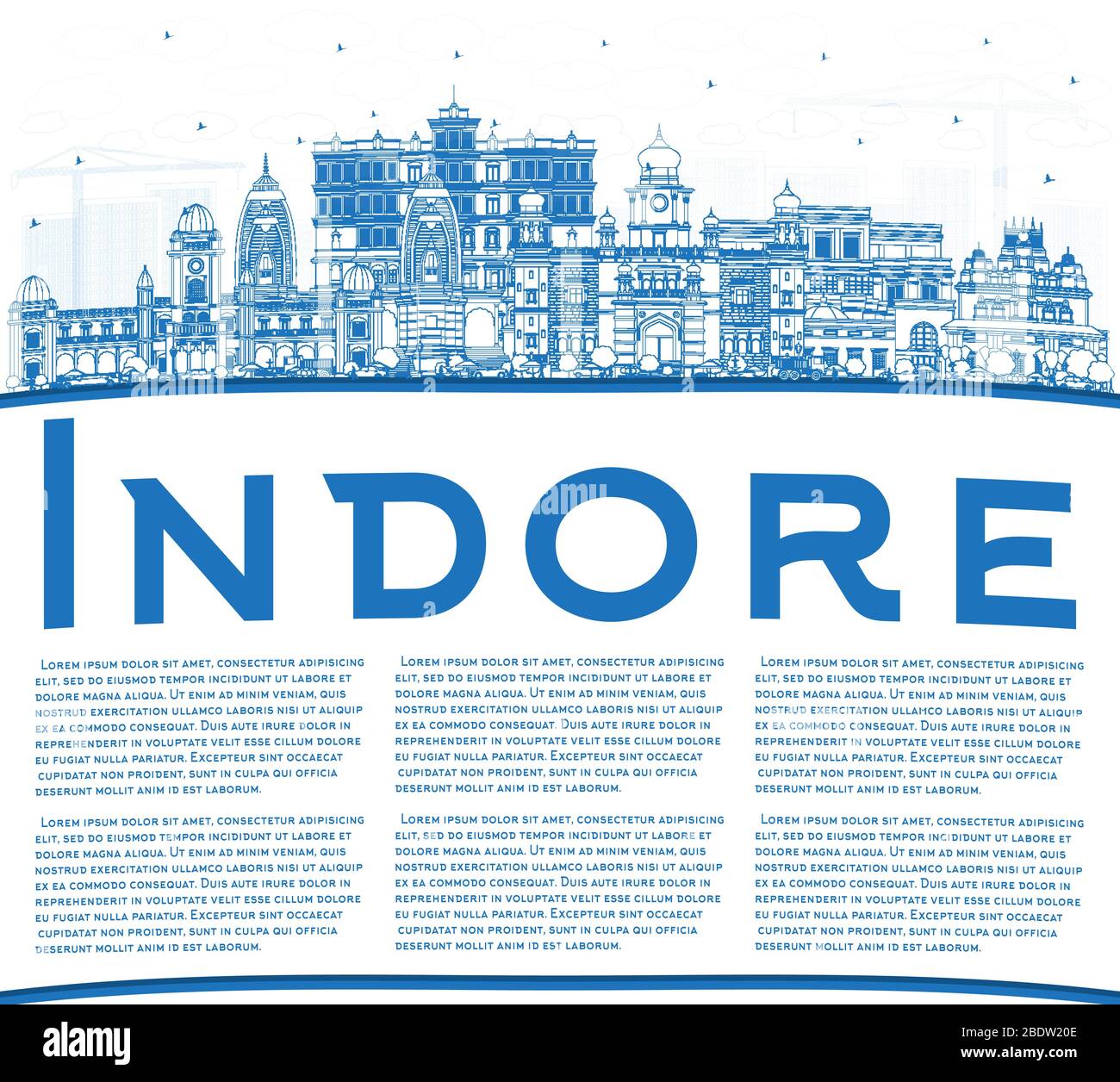 Outline Indore India City Skyline with Blue Buildings and Copy Space ...