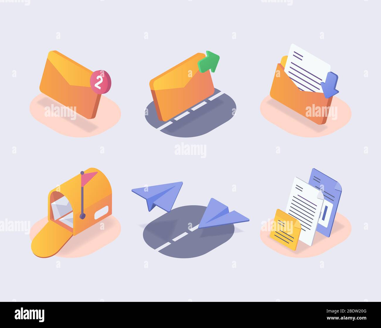 email set collection with 6 objects isometric icon with modern flat ...