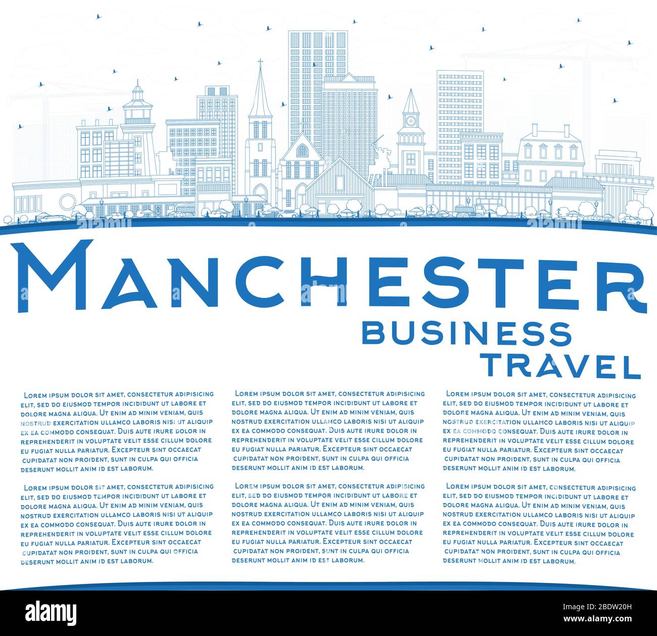 Outline Manchester New Hampshire City Skyline with Blue Buildings and ...