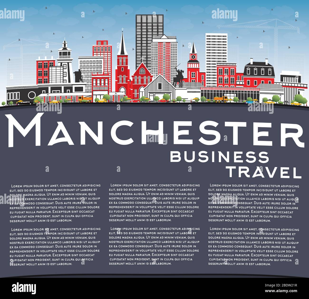 Manchester New Hampshire City Skyline with Gray Buildings, Blue Sky and ...