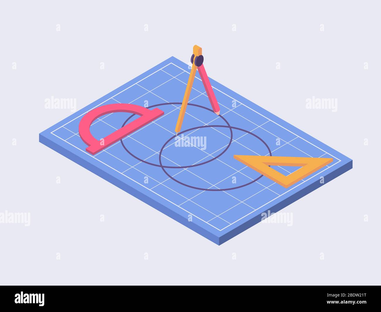 blueprint desk table architecture isometric icon with modern flat style ...