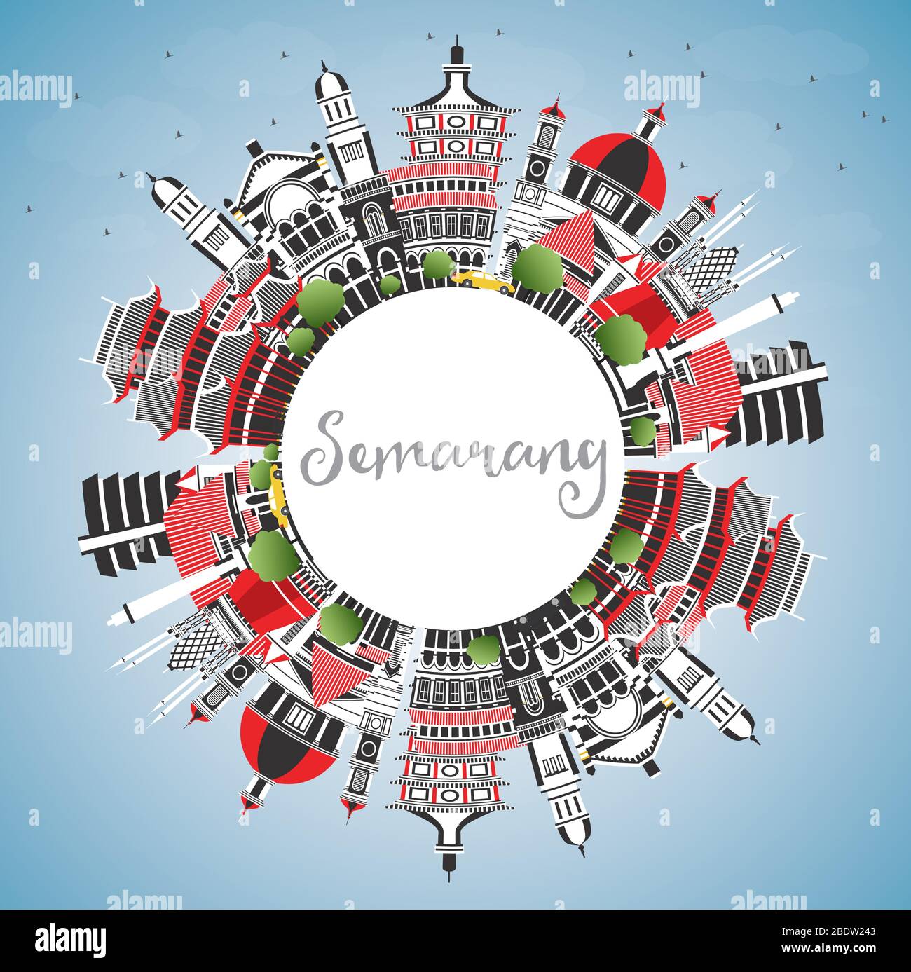 Semarang Indonesia City Skyline with Color Buildings, Blue Sky and Copy ...