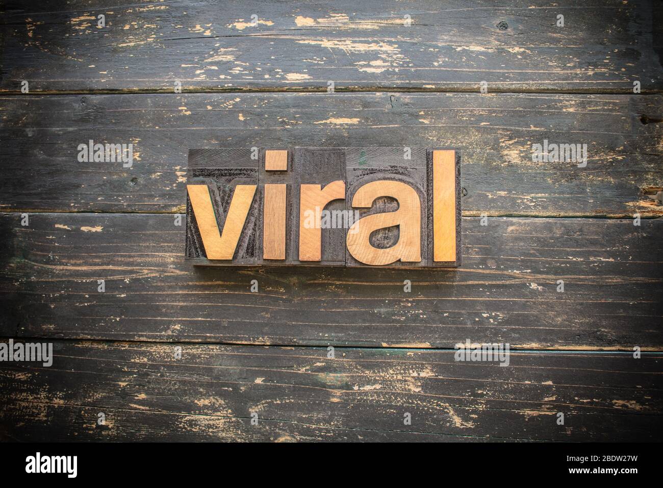 The word "VIRAL" written in vintage wood letterpress type on a vintage ...