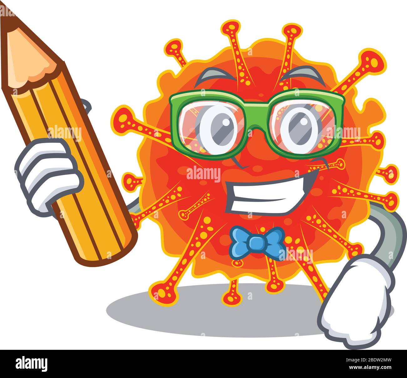 A brainy student riboviria cartoon character with pencil and glasses ...