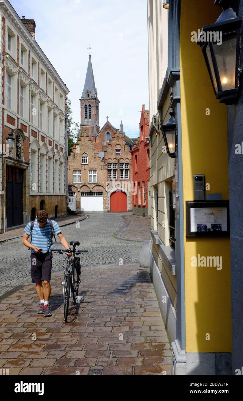 Cobblestone street with historical architectures in the historical ...