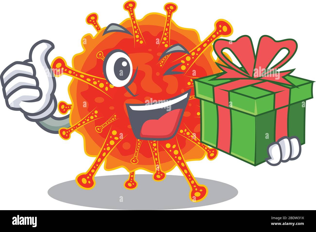 Smiling riboviria cartoon character having a green gift box Stock ...