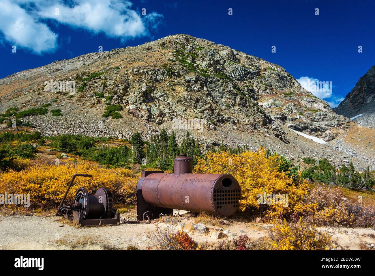 Boiler Ruins from the Fourth of July Mine in Colorado with Colorful ...