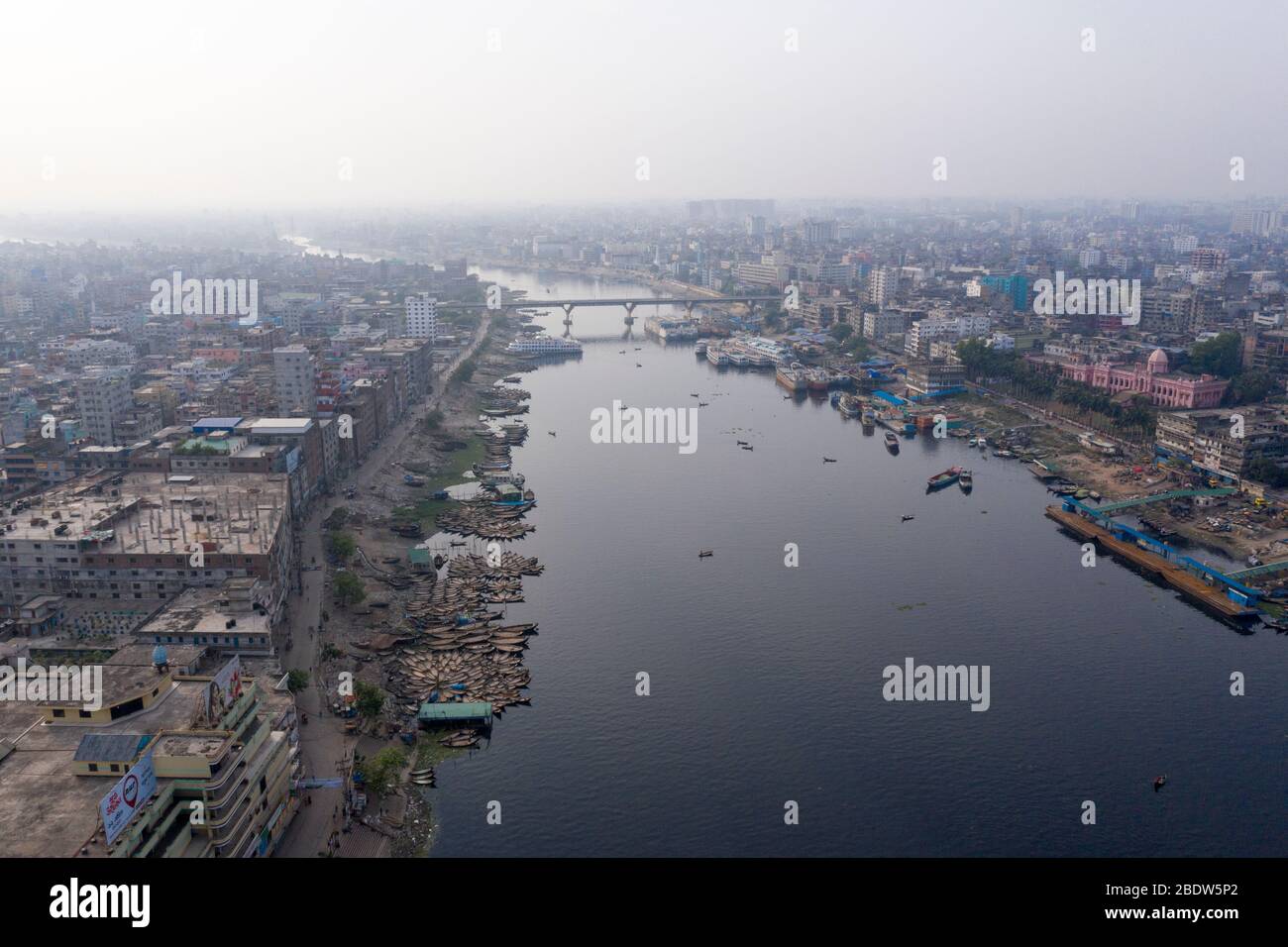 DHAKA, BANGLADESH - APRIL 08: Aerial view of Buriganga river during ...