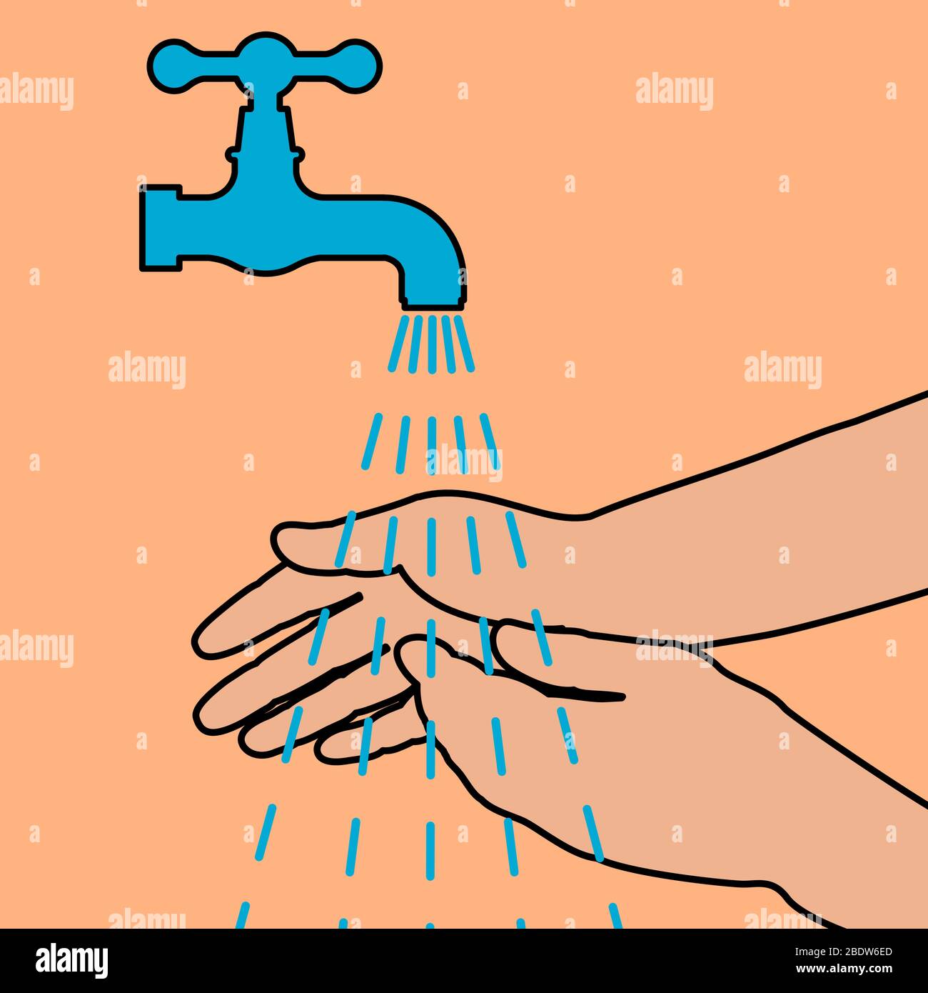 Realistic drawing human 2 hands with blue faucets and black outline on ...