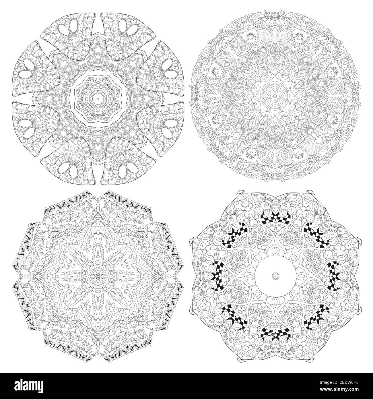 Hand drawn zentangle set of 4 mandalas for coloring page Stock Vector ...