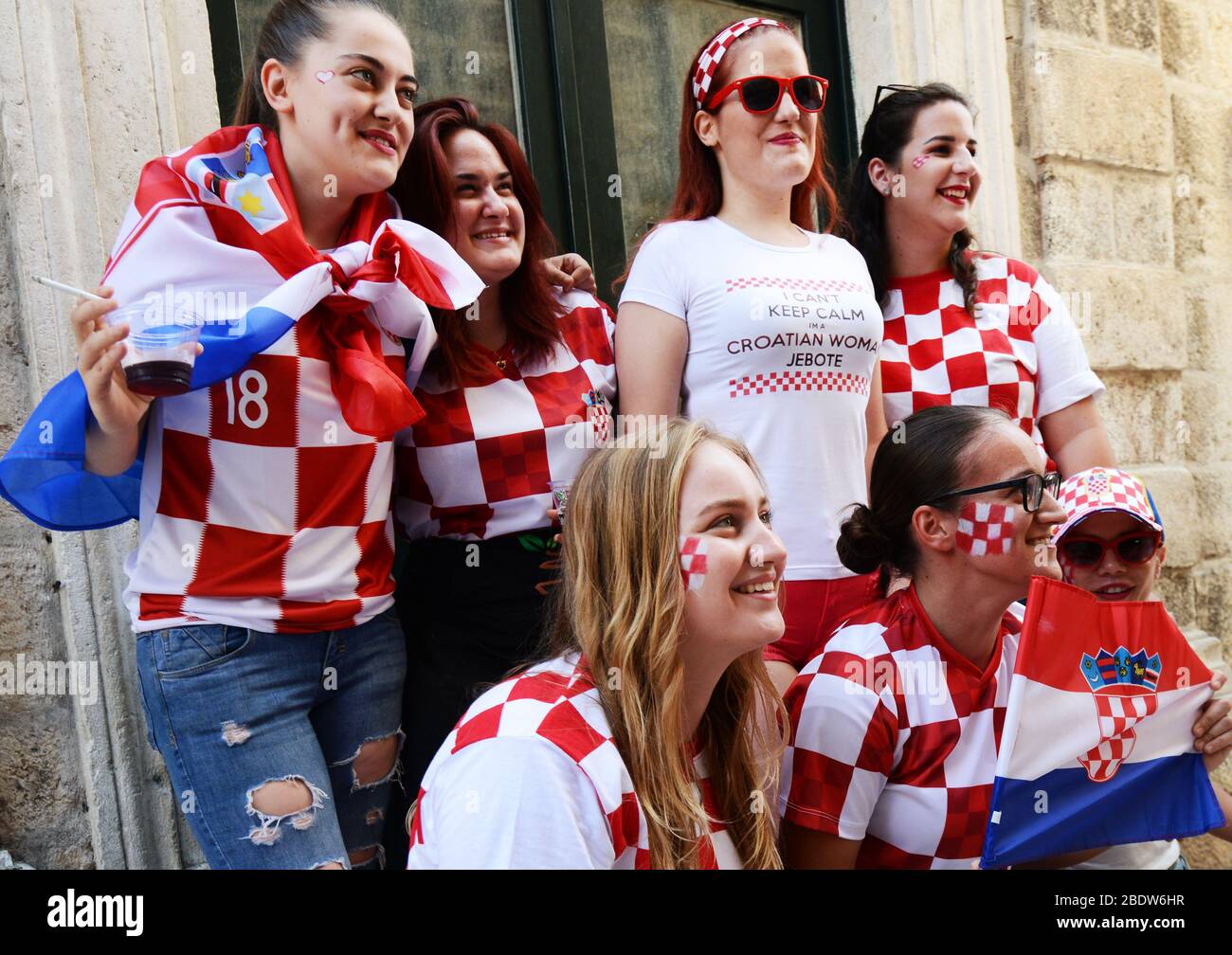 Croatian football fans watching the world cup final in the old city of ...
