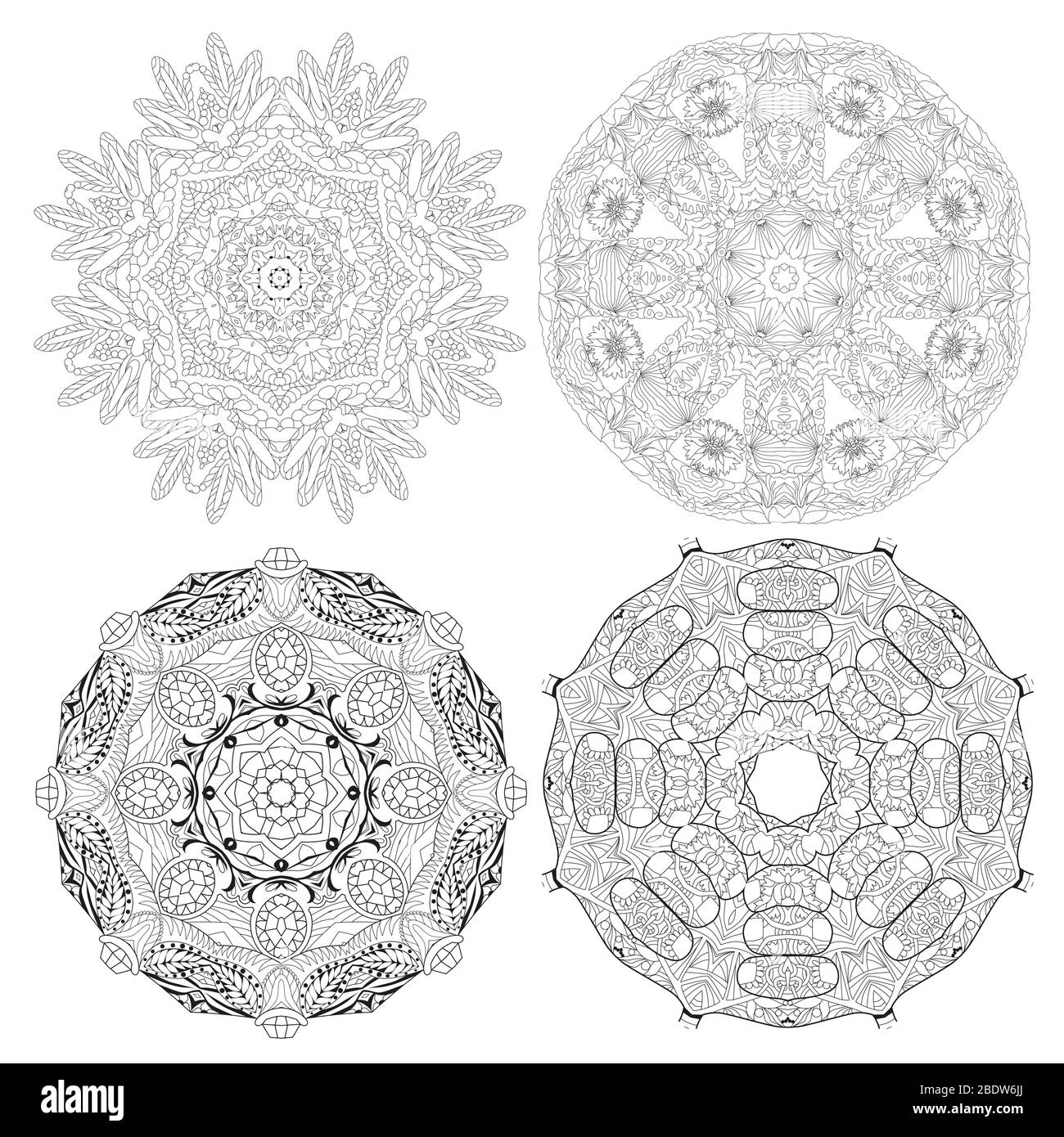 Hand drawn zentangle set of 4 mandalas for coloring page Stock Vector ...