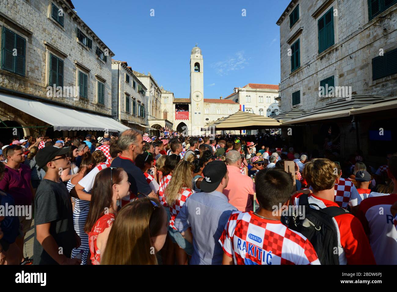 Croatian football fans watching the world cup final in the old city of ...