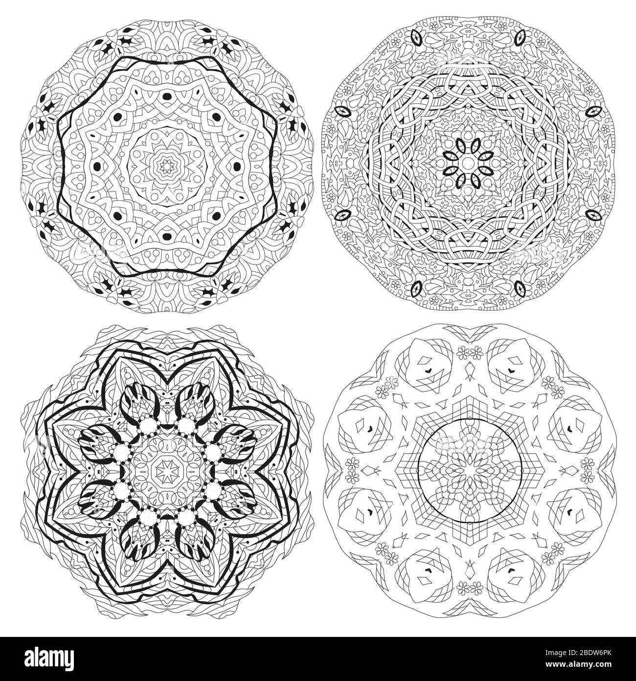 Hand drawn zentangle set of 4 mandalas for coloring page Stock Vector ...