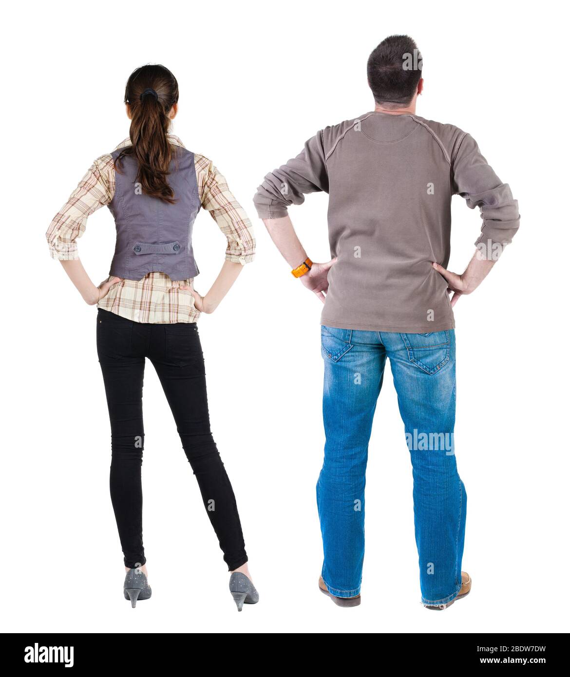 Back view couple in sweater. beautiful man and woman. Rear view people ...