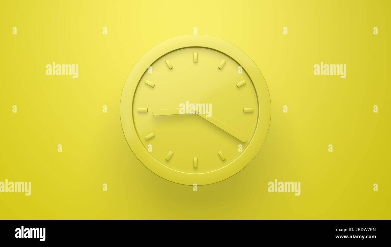 3d render of yellow minimal clock, 3 hours time period. Monochrome top ...