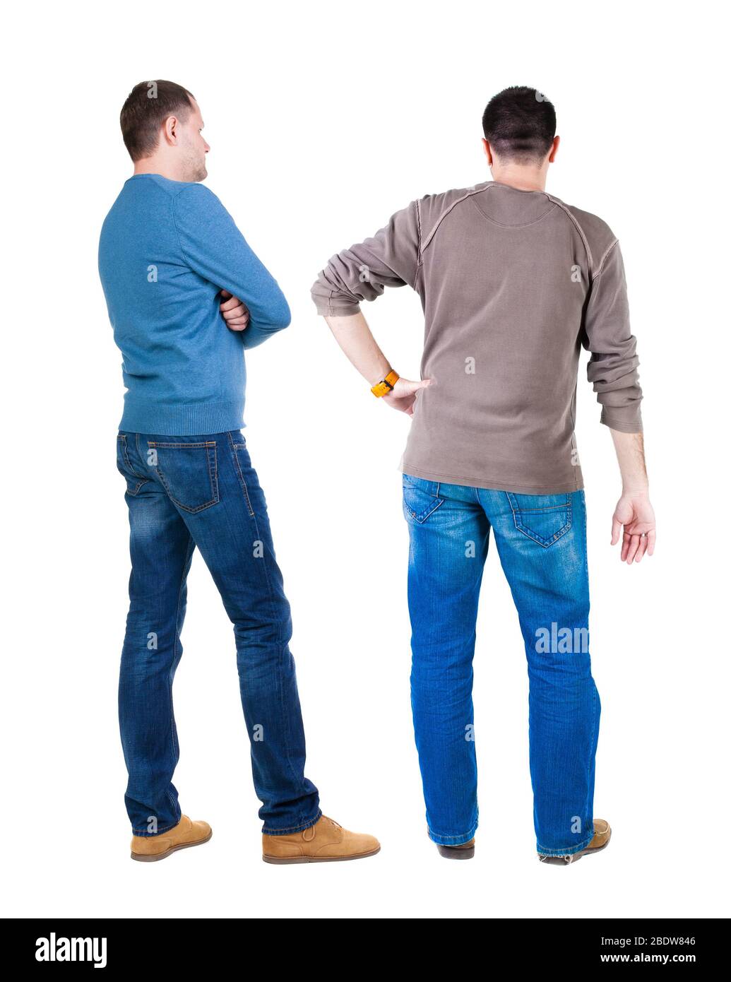 Back view two man in sweater. Rear view people collection. backside ...