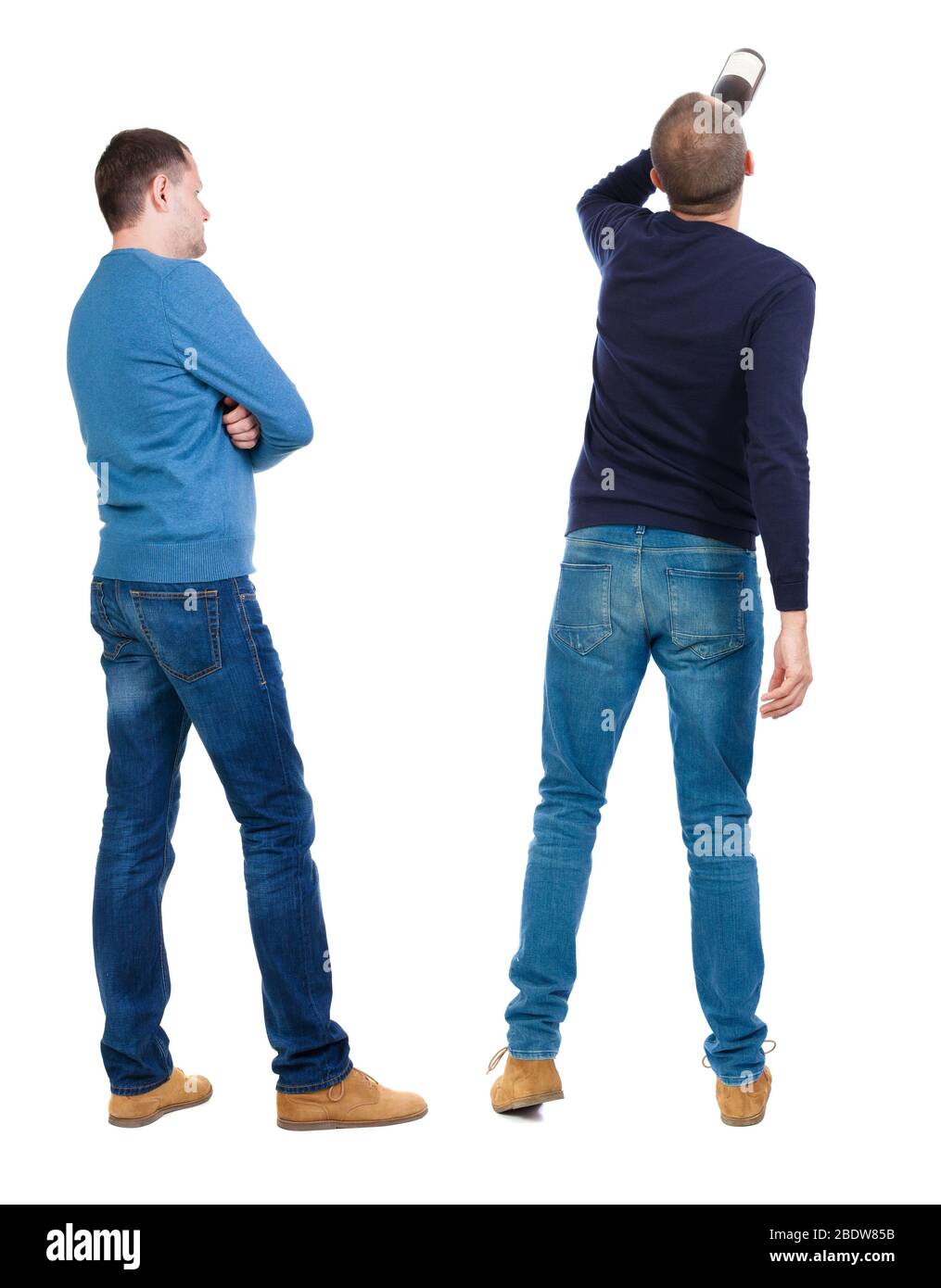 Back view two man in sweater. Rear view people collection. backside ...