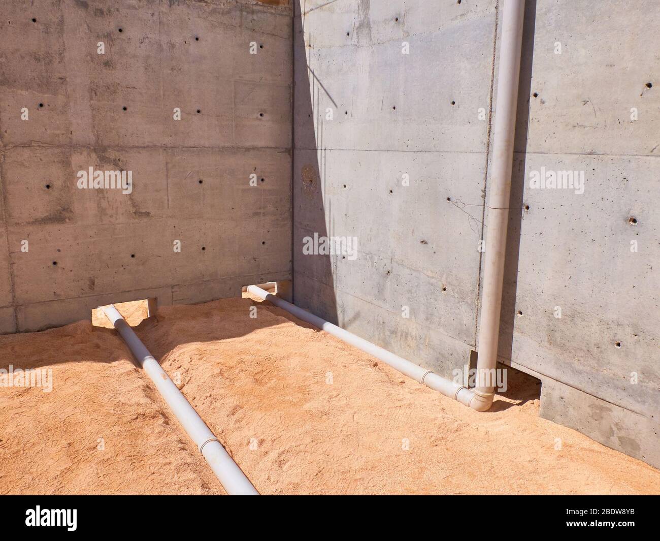 Sewage pipeline system of residential building under construction Stock ...