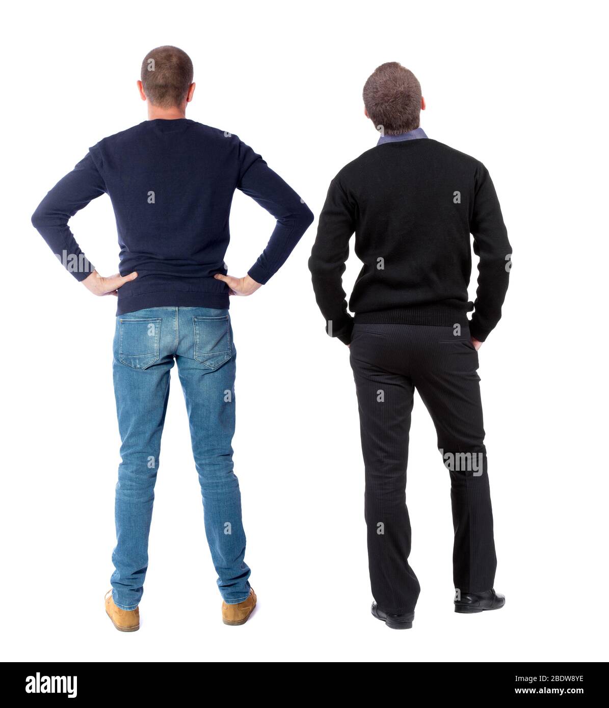 Back view two man in sweater. Rear view people collection. backside ...