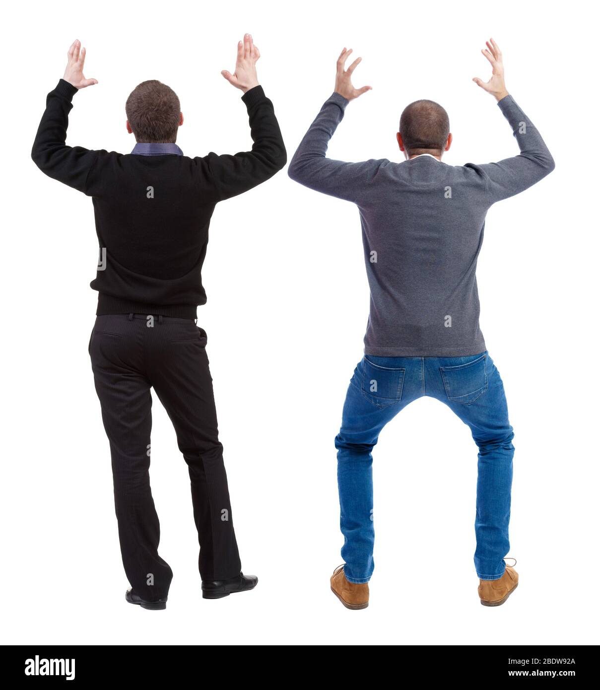 Back view two man in sweater. Rear view people collection. backside ...