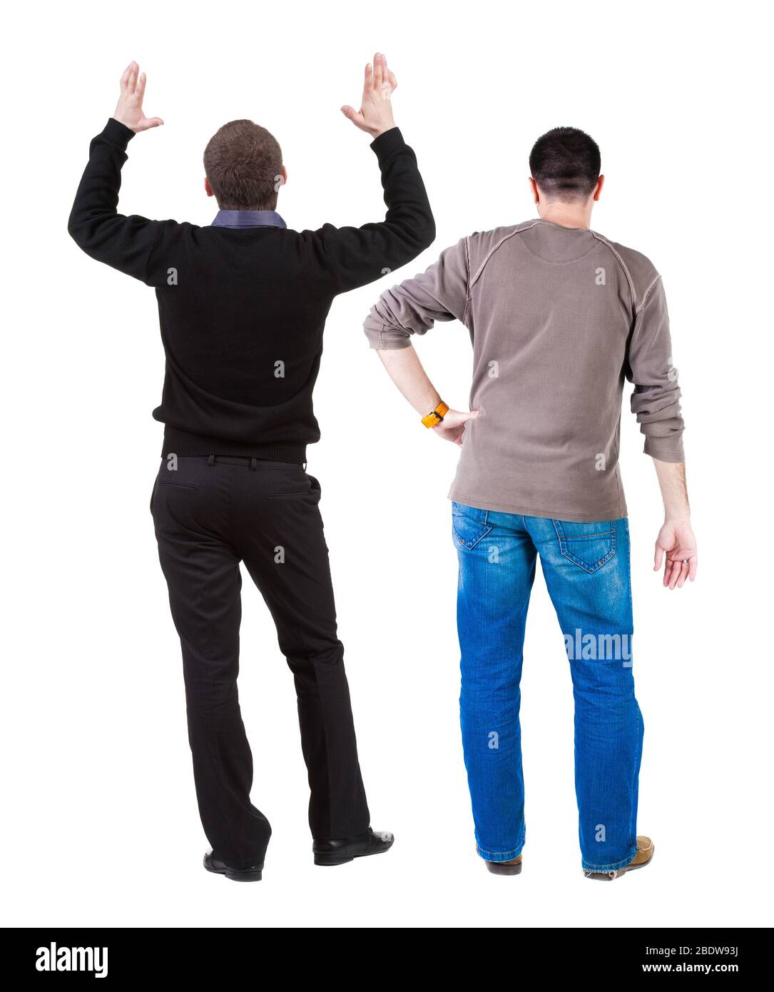 Back view two man in sweater. Rear view people collection. backside ...