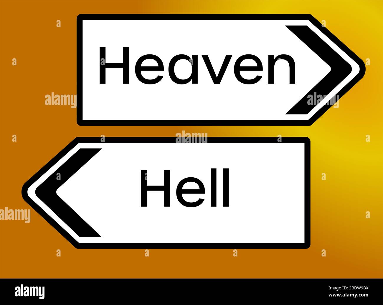 A graphic illlustration of two British road signs pointing to Heaven or ...