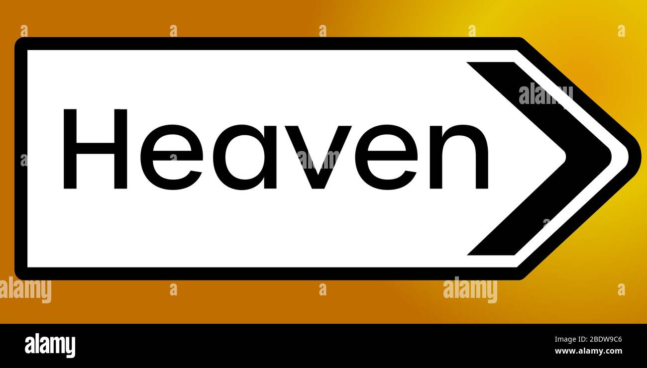 A graphic illlustration of a British road sign pointing to Heaven Stock ...