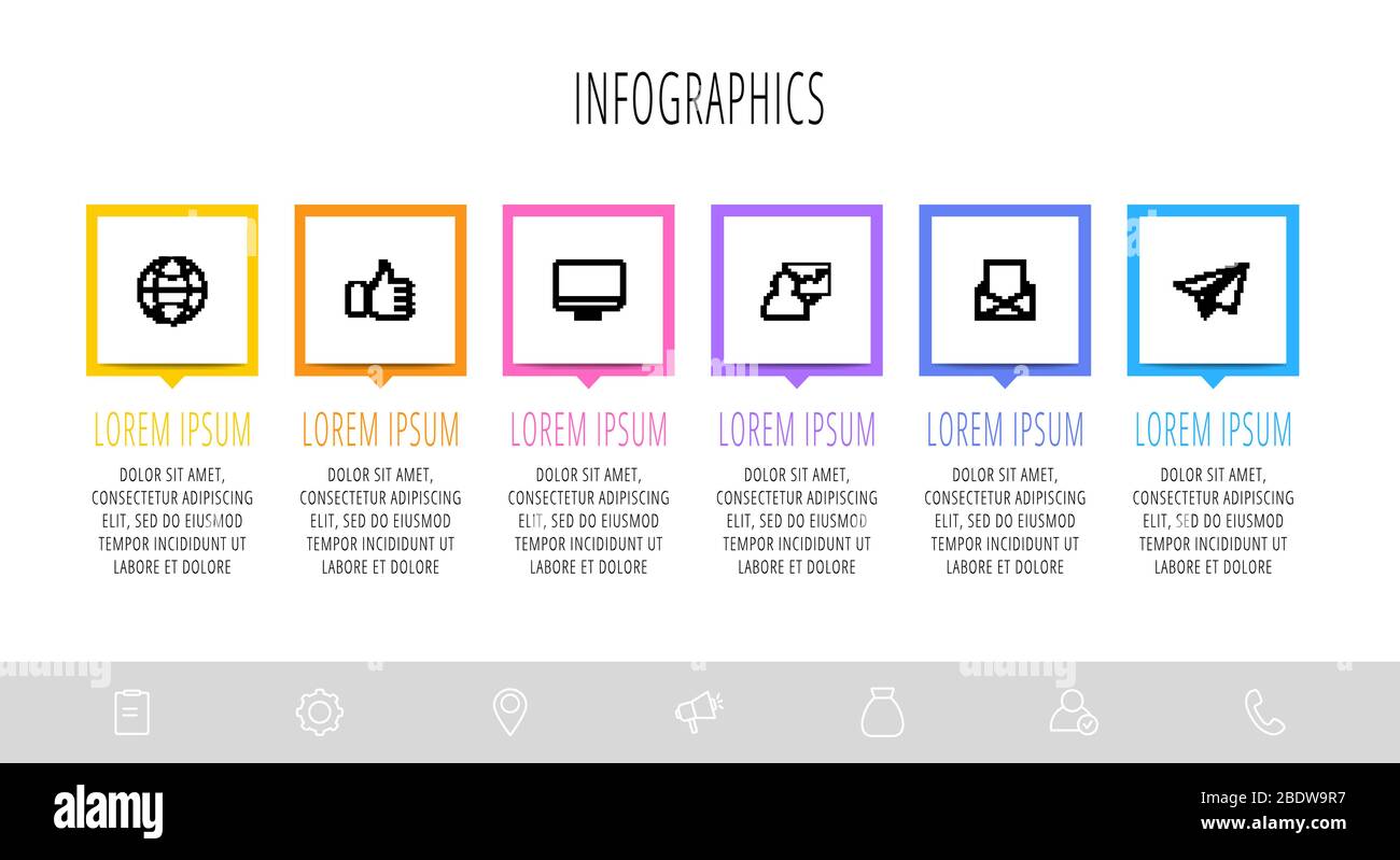 Vector flat infographics with 6 elements with arrows. Business template ...