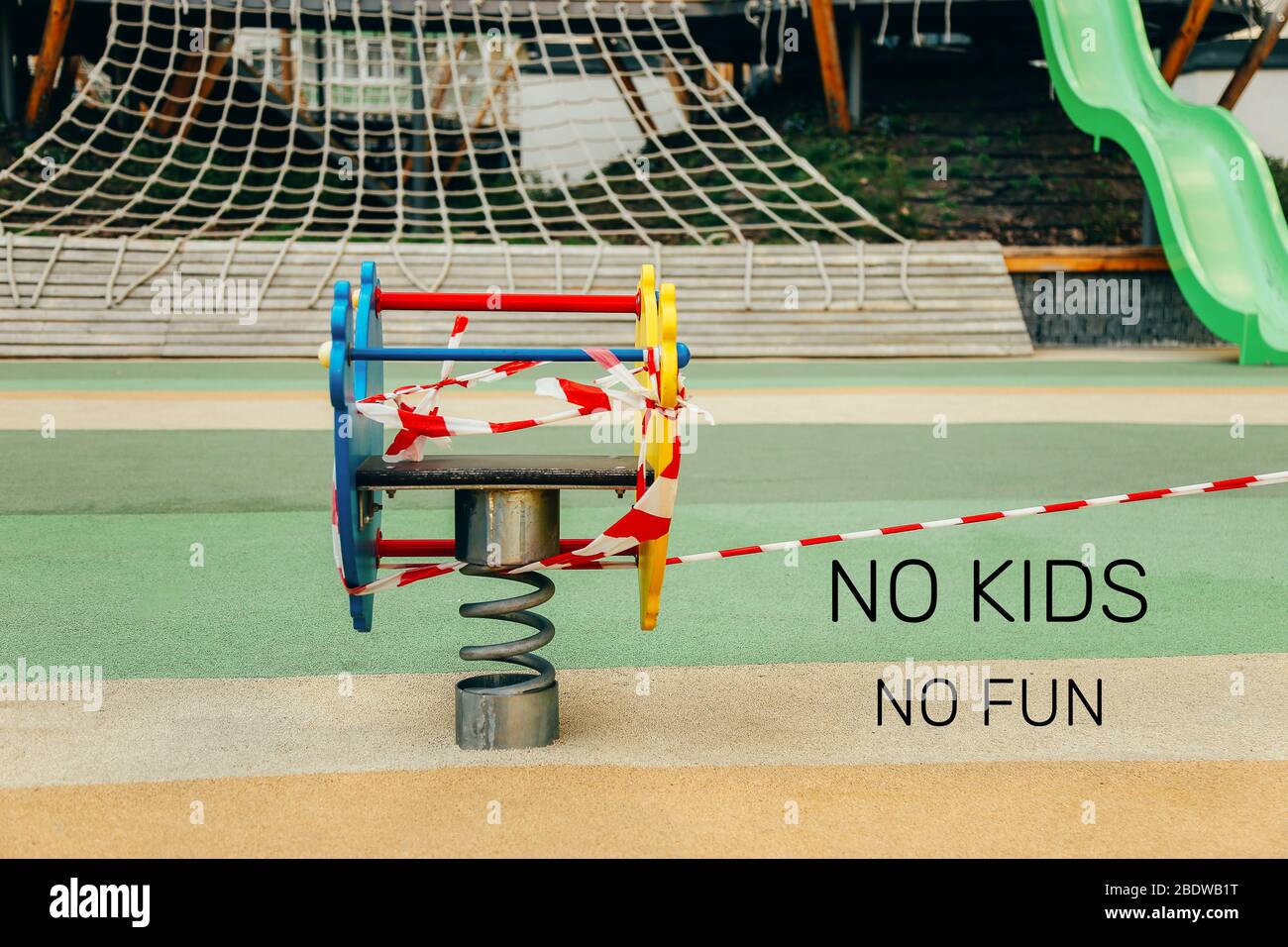 Closed children's playground. COVID-19 security and protection measures ...