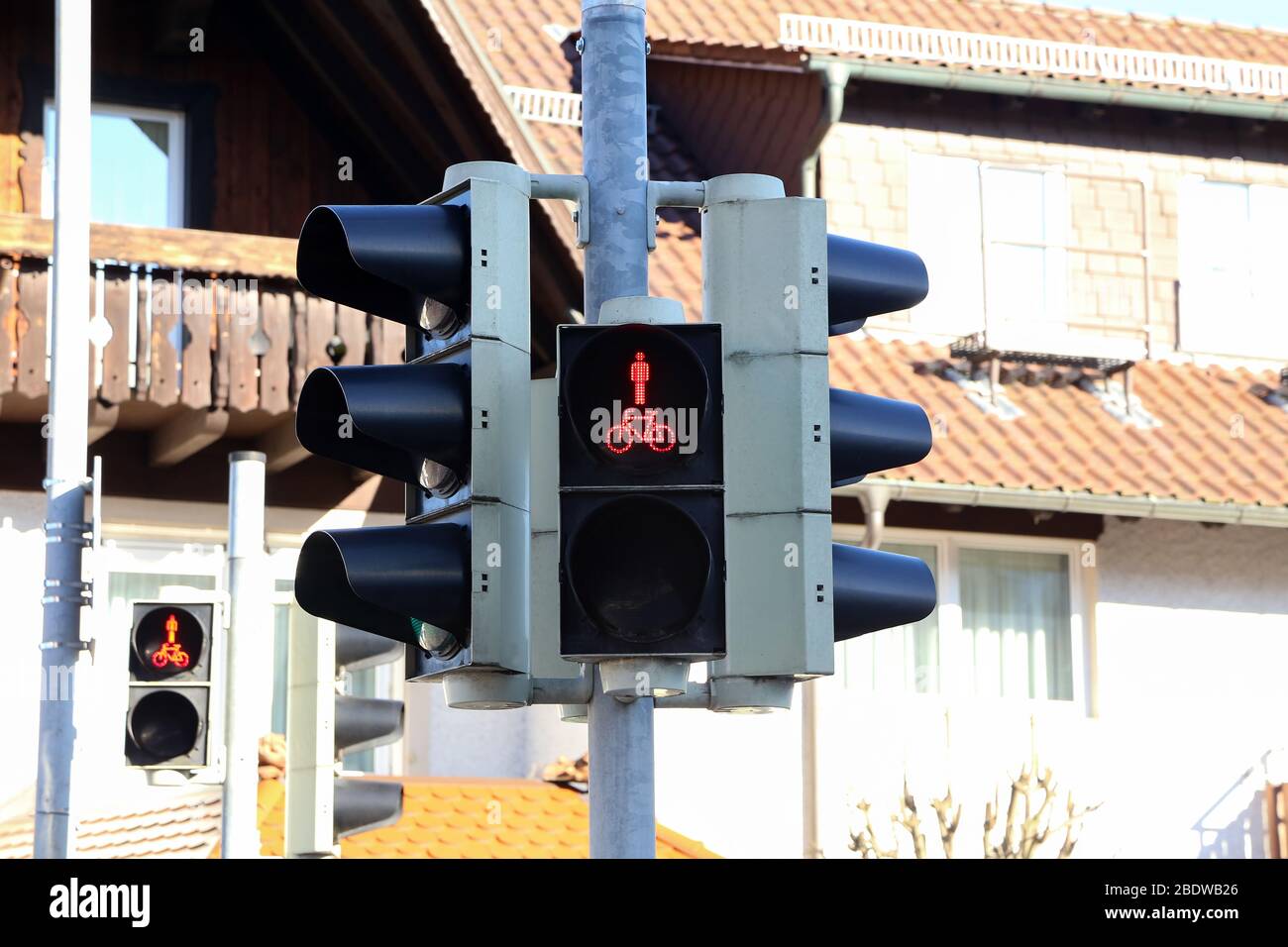 Red traffic light, for pedestrians on the street Stock Photo - Alamy